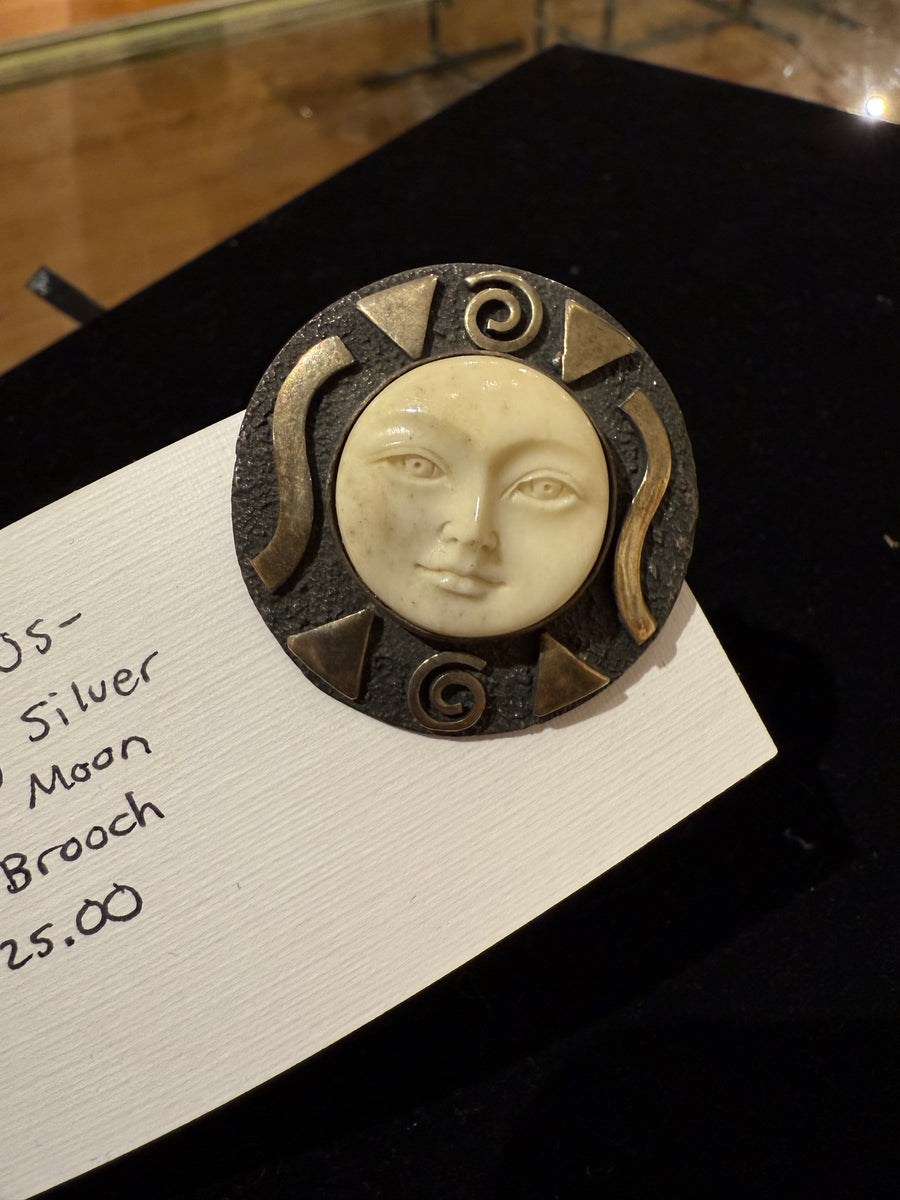 1960s Sterling Silver Carved Moon Face Brooch – Hello Vintage