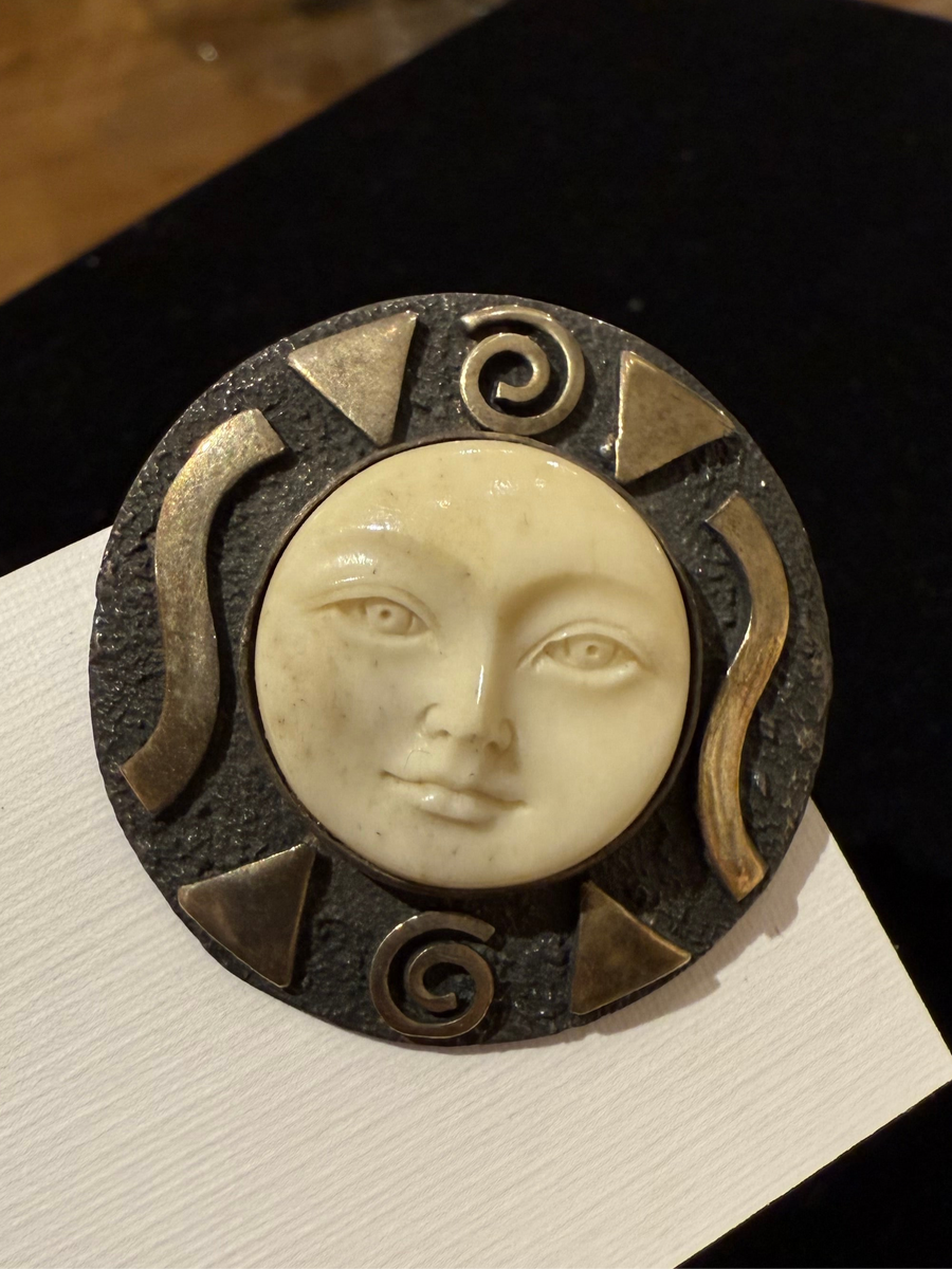 1960s Sterling Silver Carved Moon Face Brooch – Hello Vintage